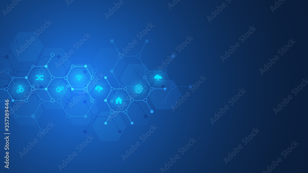 Technology background with flat icons and symbols. Concept and idea for ...