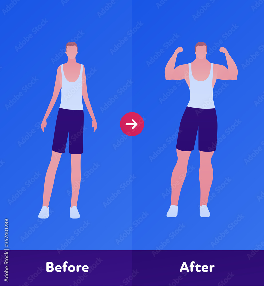 Before and after sport gym concept. Vector flat person illustration ...