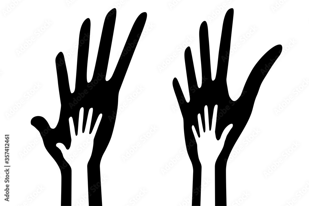 Icon of big hand and small hand in perspective. Vector illustration set ...