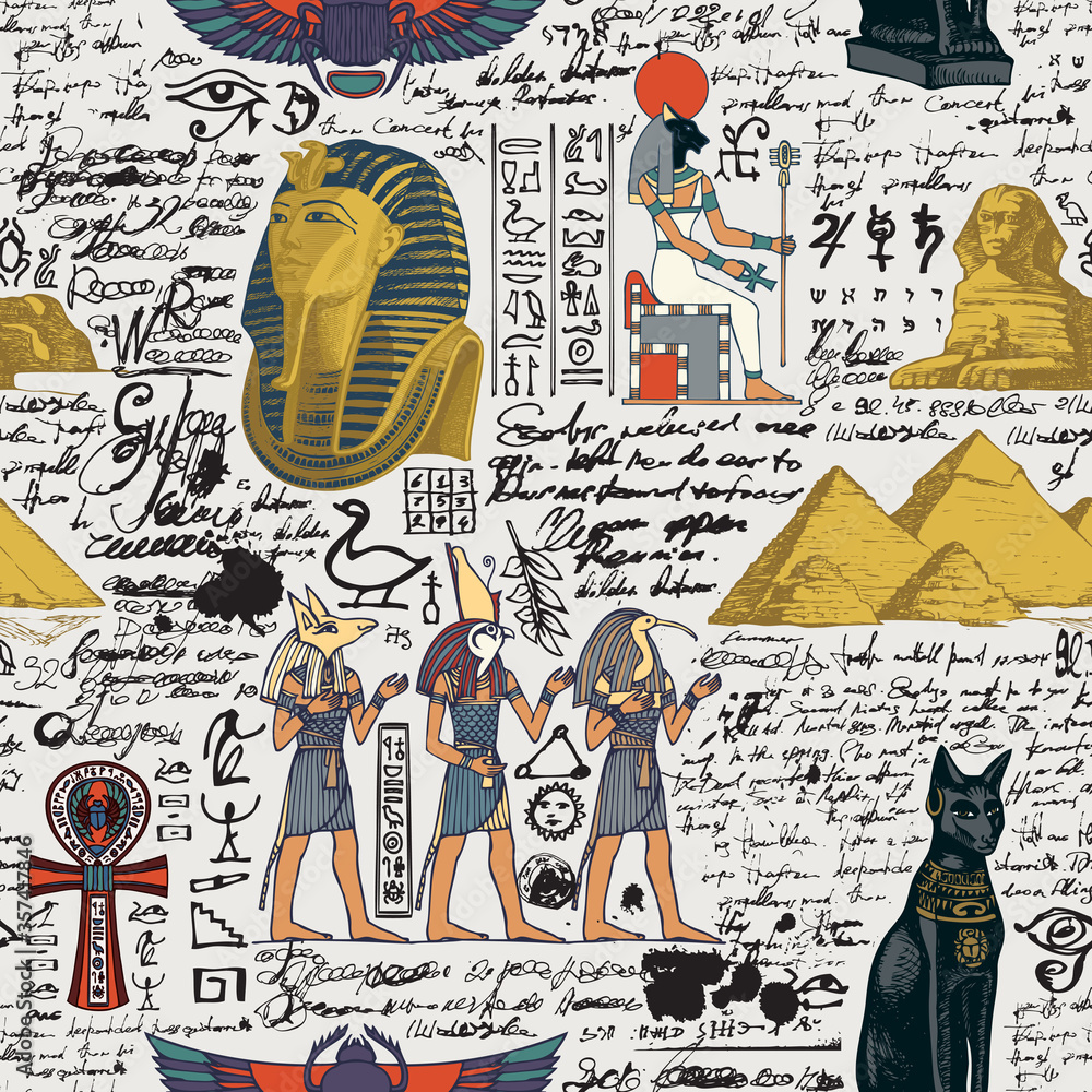 Seamless pattern on an Ancient Egypt theme with color images of ...