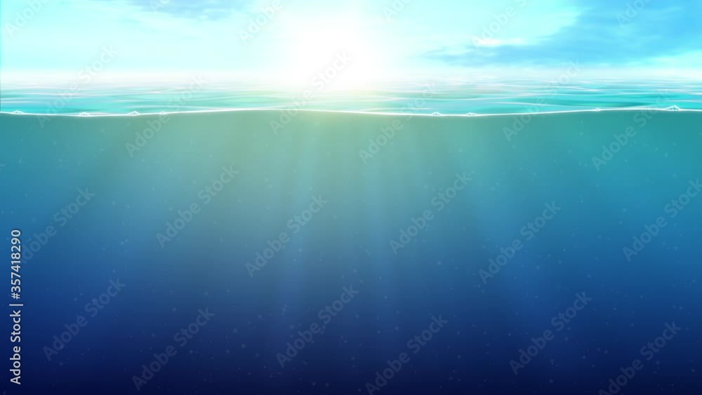 Underwater abstract blue ocean diving background, deep diving concept ...