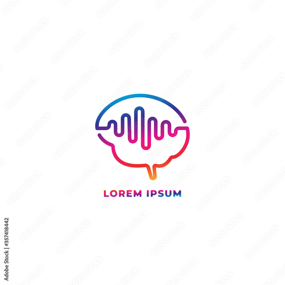 Mind wave outline logo design template. Colorful brain with pulse ...
