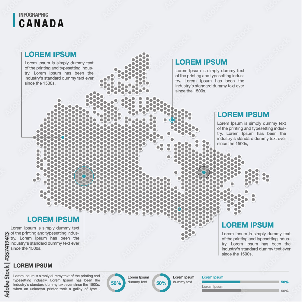 Canada Country Map Infographics Vector With Pointer Marks And Circle canada-country-map-infographics-vector-with-pointer-marks-and-circle
