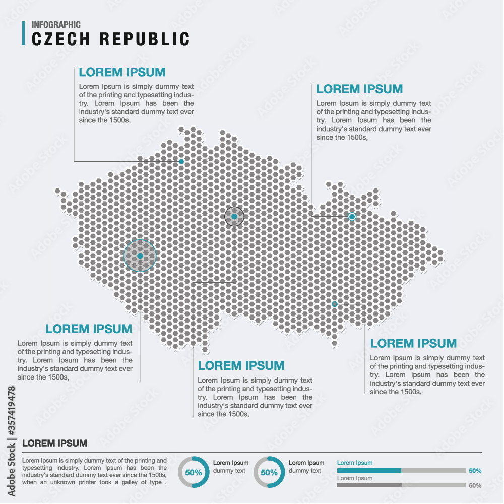 Czech country map infographics vector with pointer marks and circle ...