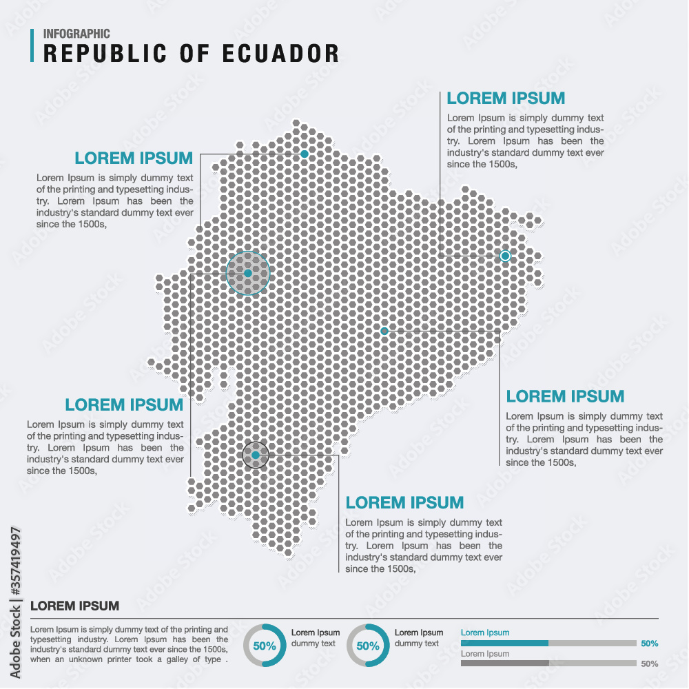 Ecuador country map infographics vector with pointer marks and circle ...
