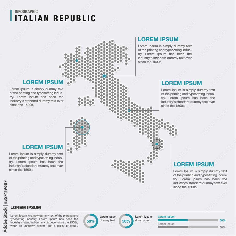Italy country map infographics vector with pointer marks and circle ...