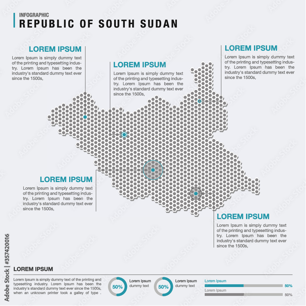 South Sudan country map infographics vector with pointer marks and ...