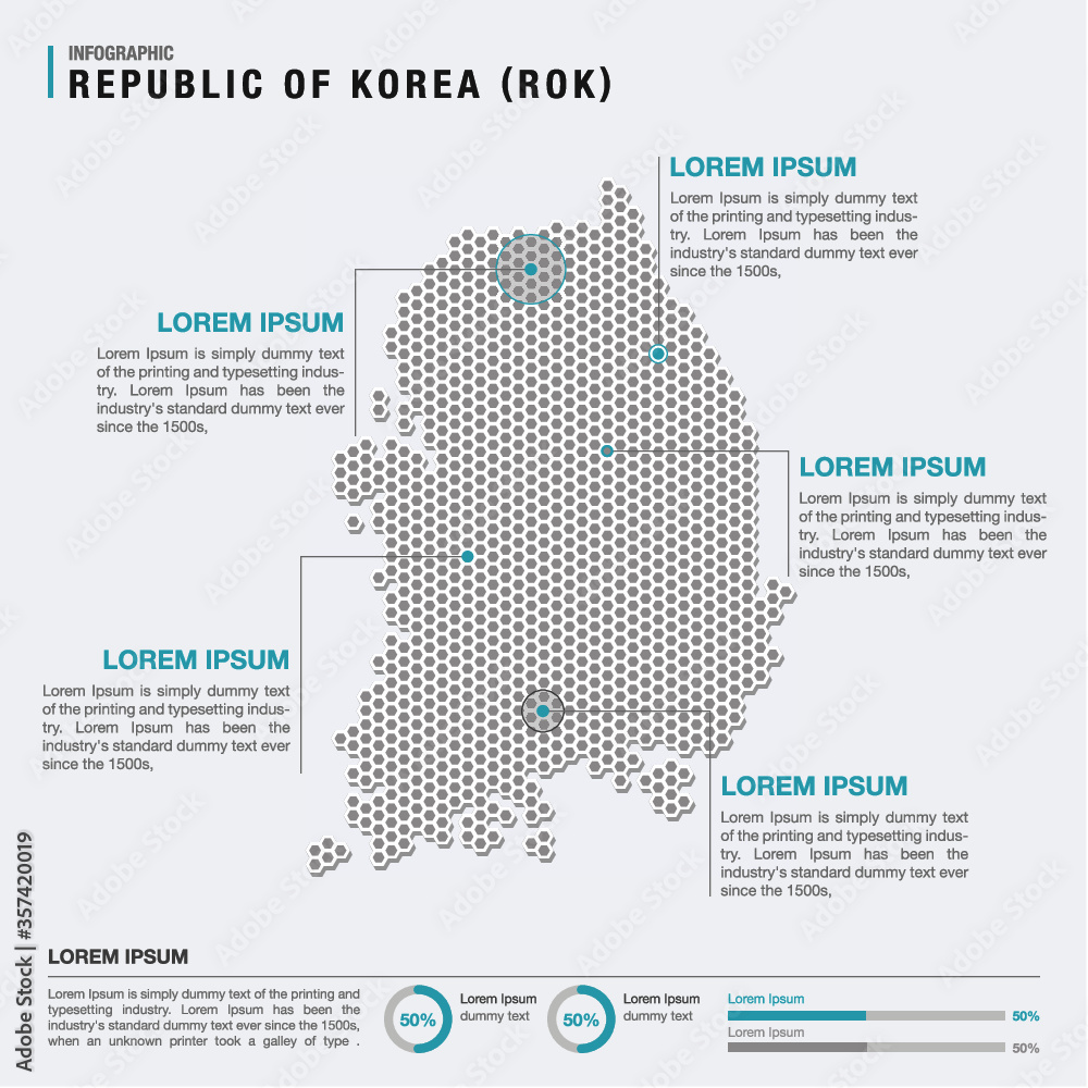 South Korea country map infographics vector with pointer marks and ...