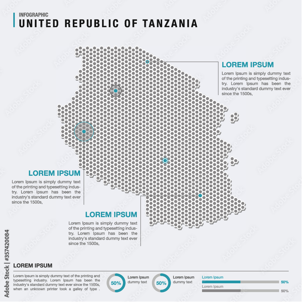 Tanzania country map infographics vector with pointer marks and circle ...