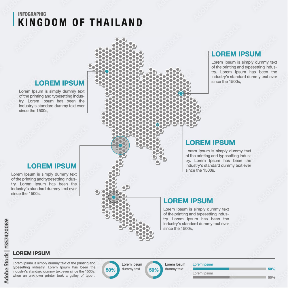 Thailand country map infographics vector with pointer marks and circle ...