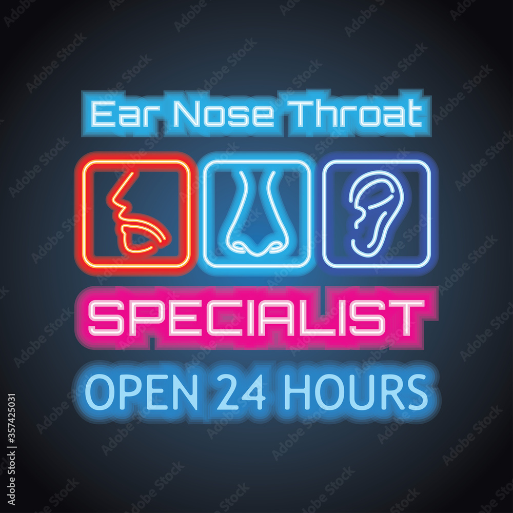ear nose throat (ENT) neon sign plank for Otolaryngologists clinic ...