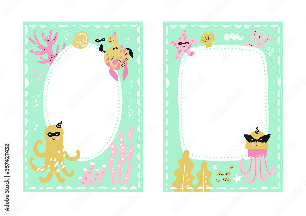 Frames set for baby's photo album, invitation, note book, postcard with ...