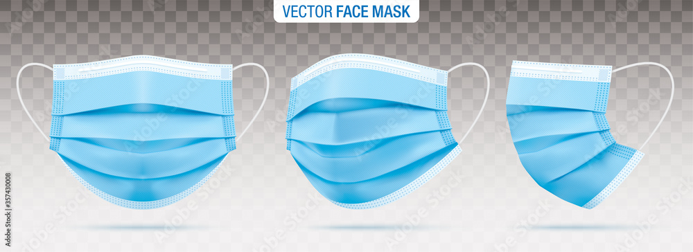 3 ply surgical face masks isolated on a transparent background. Vector ...