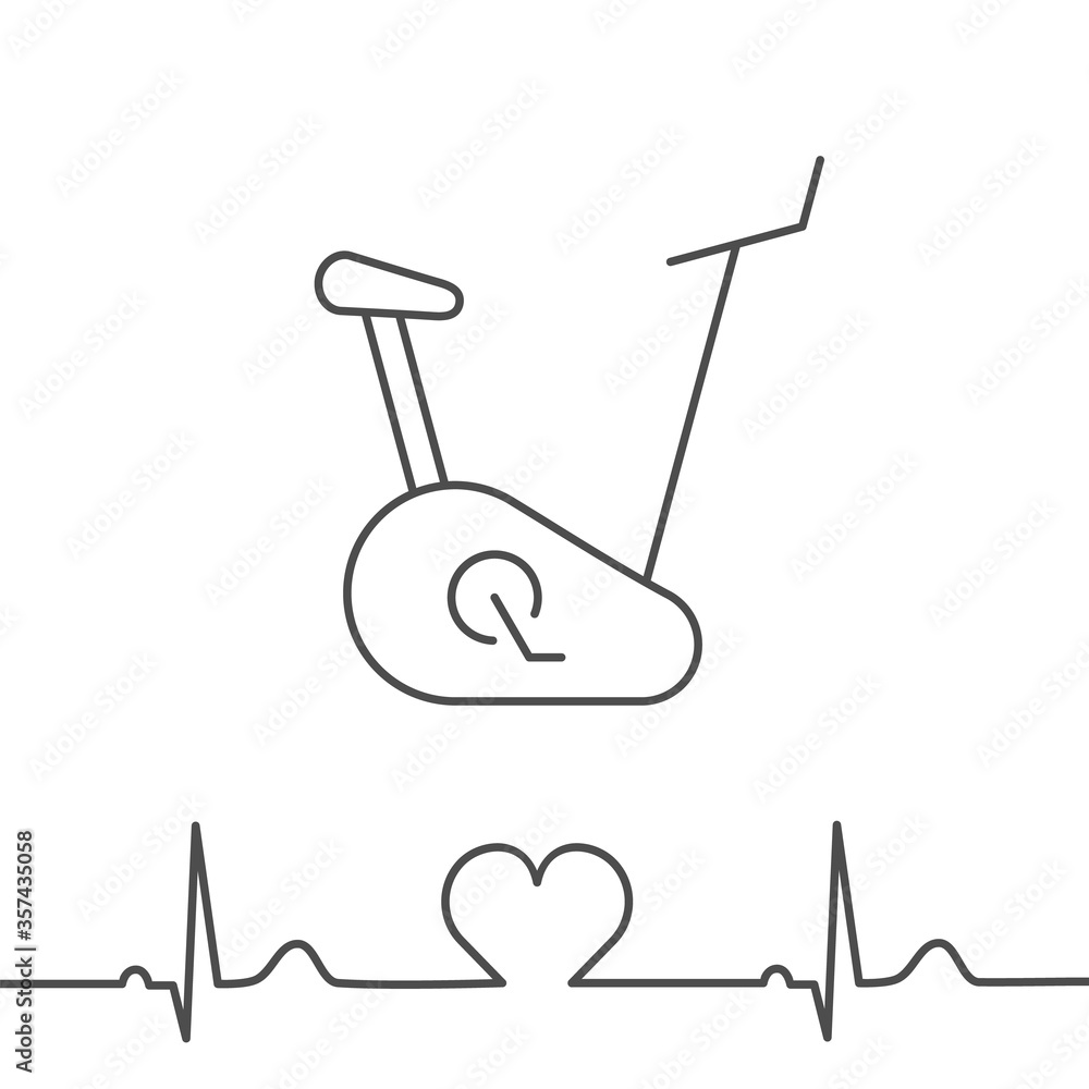 Exercise bike with heart beat line. Cardiopulmonary exercise test ...