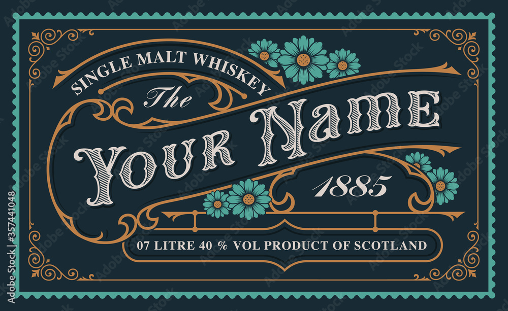 A vintage whiskey label template, isolated on dark background. Stock ...