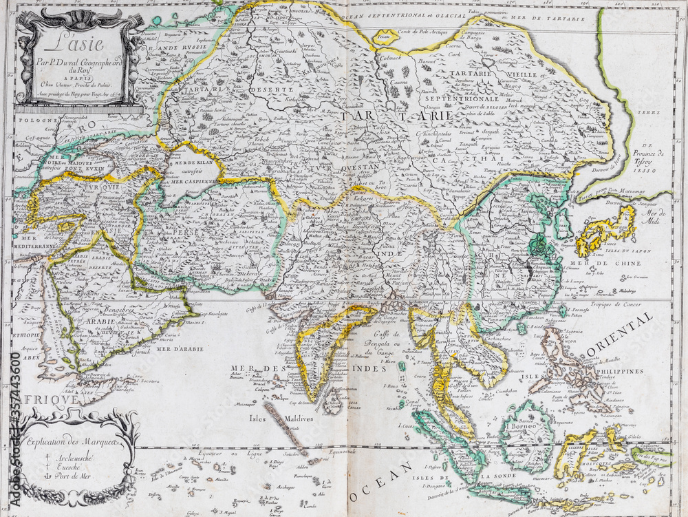 Old map of Asia - From an 1656 Atlas of Geography from P. du Val ...