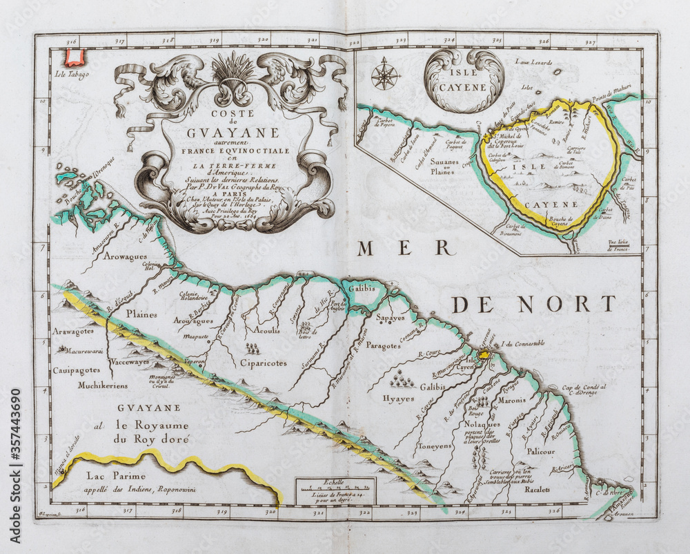 Old map of Cayenne and French Guyana - From an 1656 Atlas of Geography ...