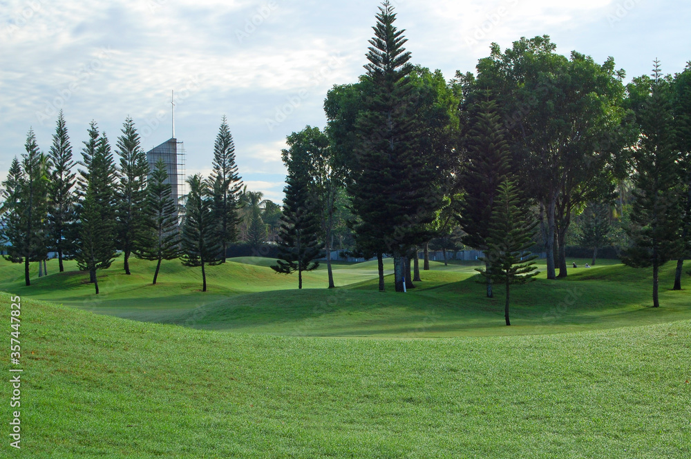 Golf course and trees at Mount Malarayat in Lipa, Batangas, Philippines ...