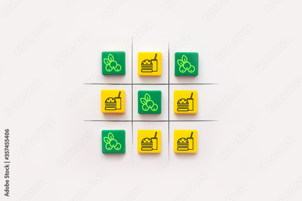 A game of TIC-TAC-toe between healthy and unhealthy food. Choose ...