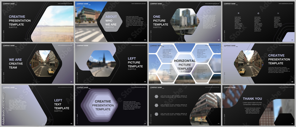 Minimal presentations design, portfolio vector templates with hexagonal ...