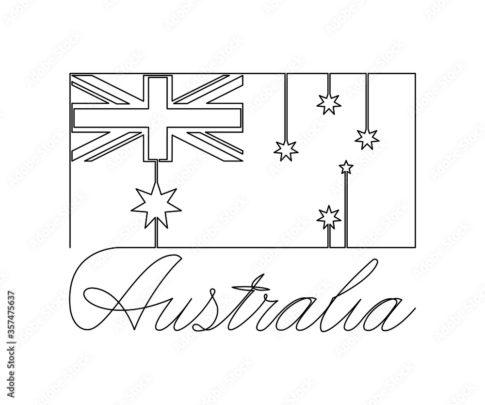 Australian flag and handwritten inscription AUSTRALIA. Continuous one ...