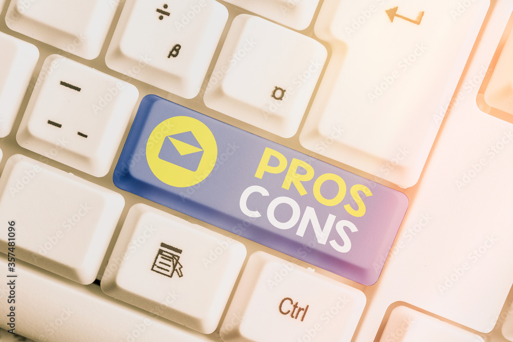 Text sign showing Pros Cons. Business photo text advantages and ...