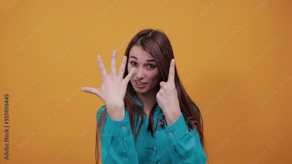 Showing six 6 fingers hand gesture, show the number three with hands ...