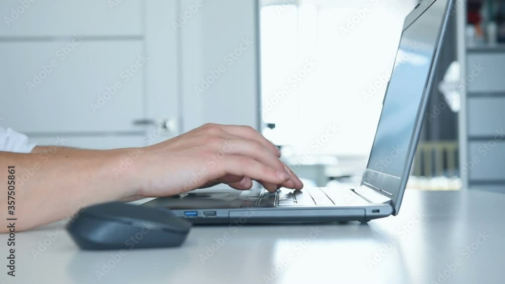 Businessman Hands Pressing Keys Of Laptop And Working In Office ...
