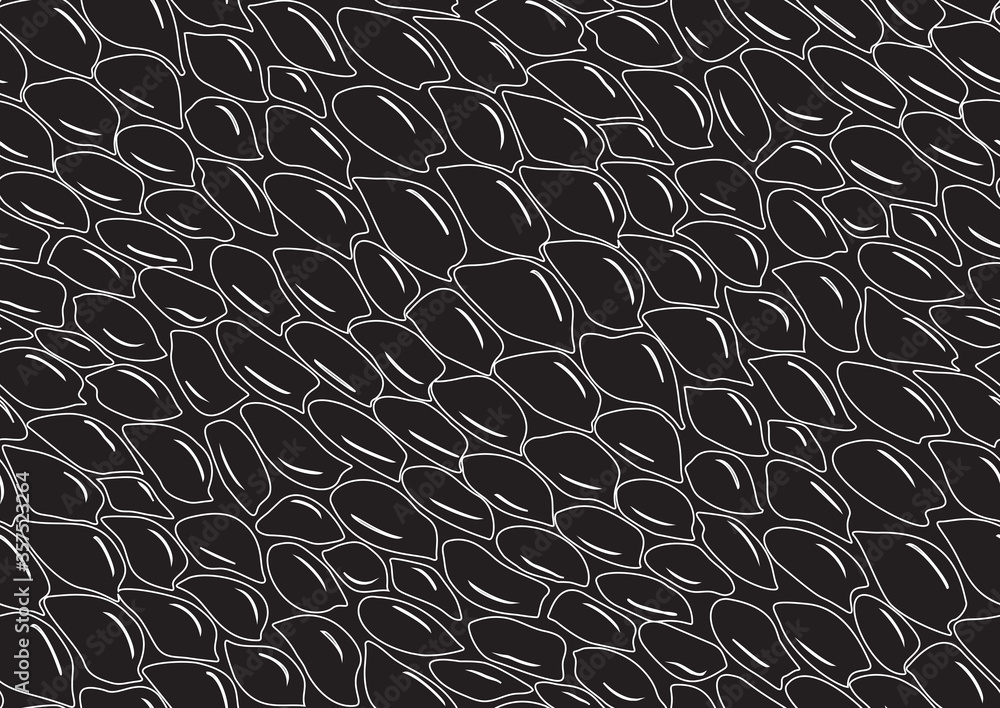 Abstract styled snake scales animal skin seamless pattern design. Black ...