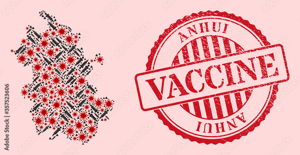 Vector collage Anhui Province map of SARS virus, vaccination icons, and ...
