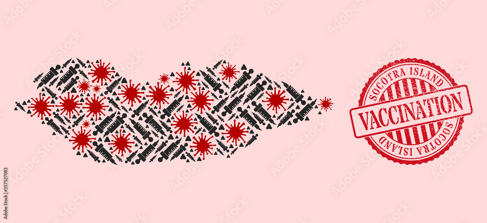 Vector collage Socotra Island map of covid-2019 virus, inoculation ...