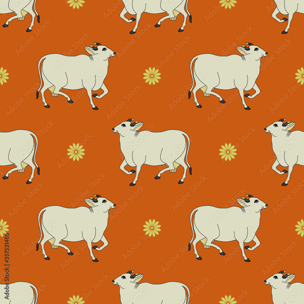 Seamless animal pattern with traditional Indian motifs. Sacred Hindu ...