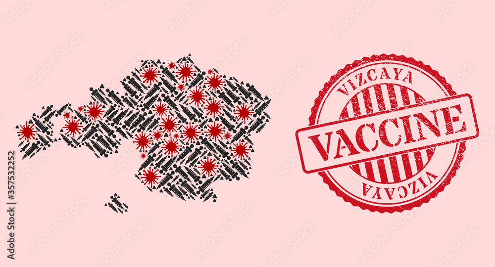 Vector collage Vizcaya Province map of SARS virus, vaccination icons ...