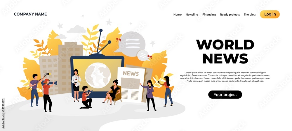 News landing page. Mass media and online news source web page concept ...