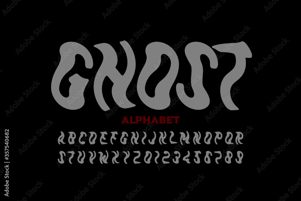 Ghost style font, Halloween alphabet, letters and numbers Stock Vector ...