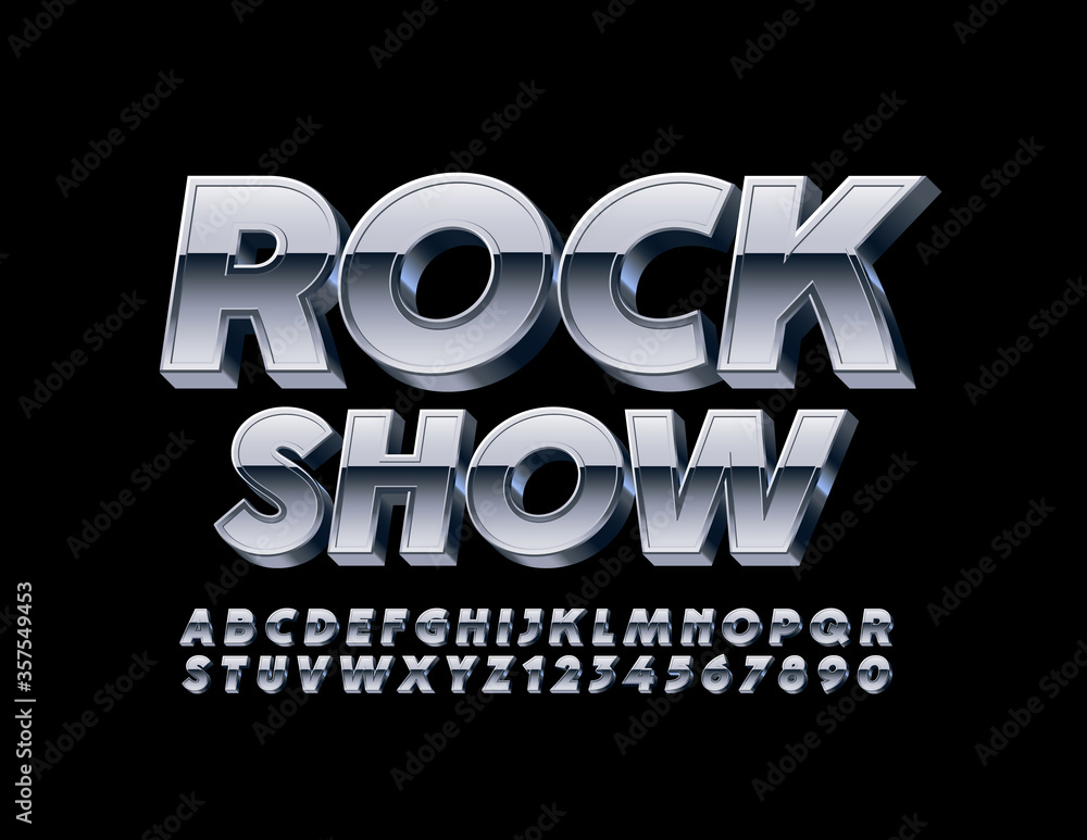 Vector metallic logo Rock Show with Silver 3D Font. Steel Alphabet ...