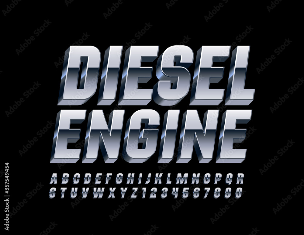 Vector aluminium metal banner Diesel Engine. 3D Chrome Font. Platinum ...