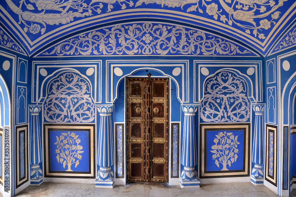The Blue Palace in Chandra Mahal are beautifully adorned with blue and ...