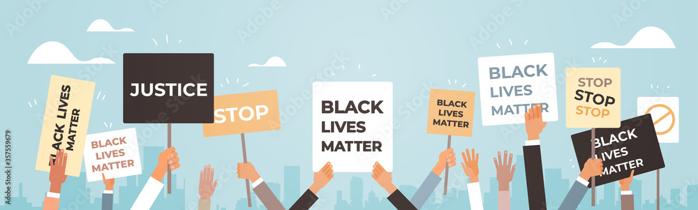 protesters hands holding black lives matter banner awareness campaign ...