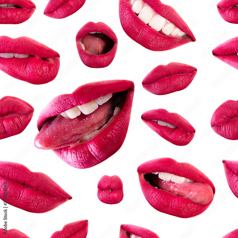 Seamless pattern of seductive beautiful female lips with different ...