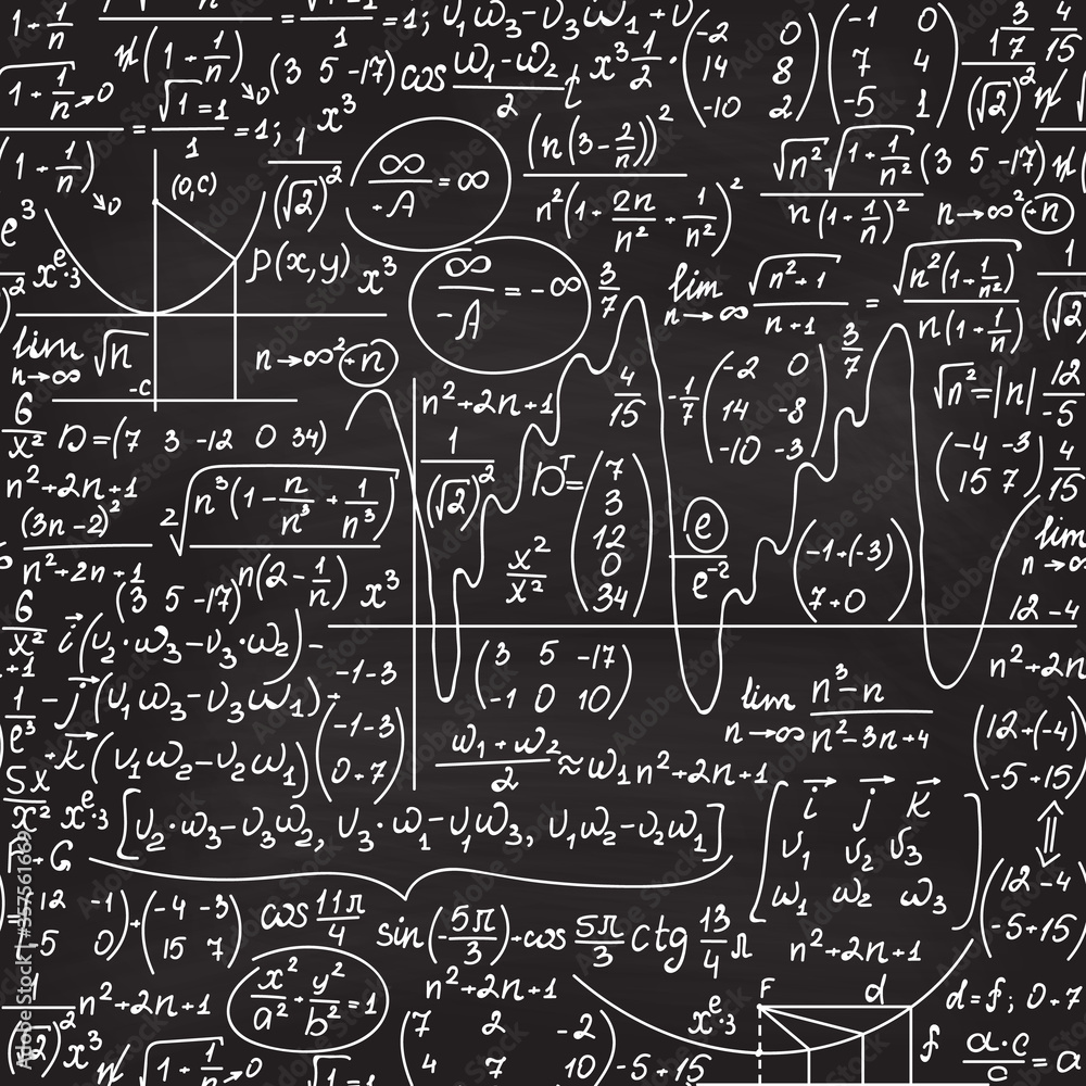 Math scientific vector seamless pattern with handwritten equations ...
