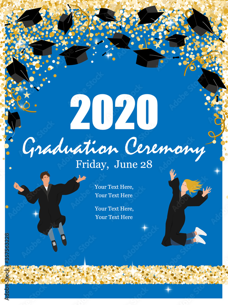 Graduation Class Ceremony of 2020 greeting cards set with graduate hats ...