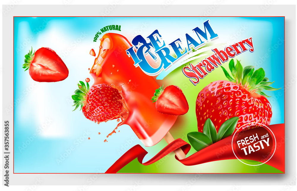 3 D Strawberry Ice Cream Popsicle Ice Cream On A Stick Slices Of