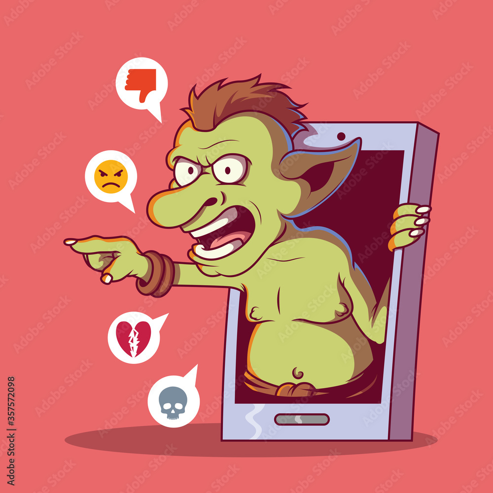 Cyber Troll character vector illustration. Bully, technology, trolling ...