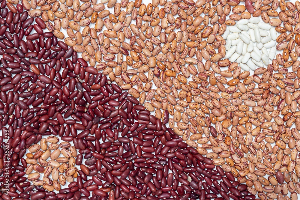 Solid background of motley grains in red dry beans with a diagonal and ...
