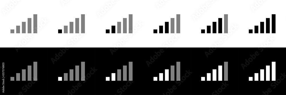Wifi bar icon set. Flat design icon collection isolated on black and ...