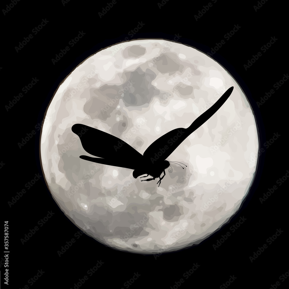 Vector silhouette of flying butterflies on moon background. Symbol of ...