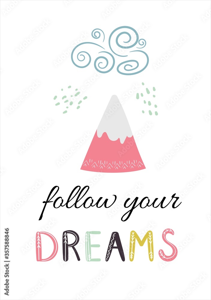 Cute card with hand drawn decorative phrase follow your dreams ...