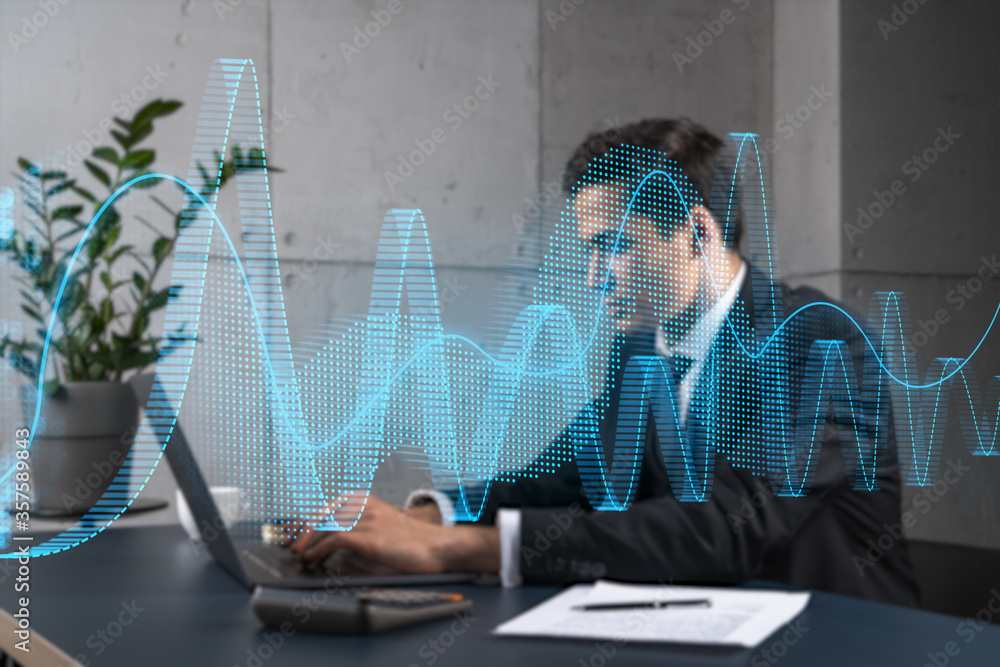 Businessman in office working with laptop technology online trading ...