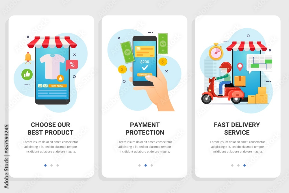 User interface kit for delivery service onboarding screens. vector ...